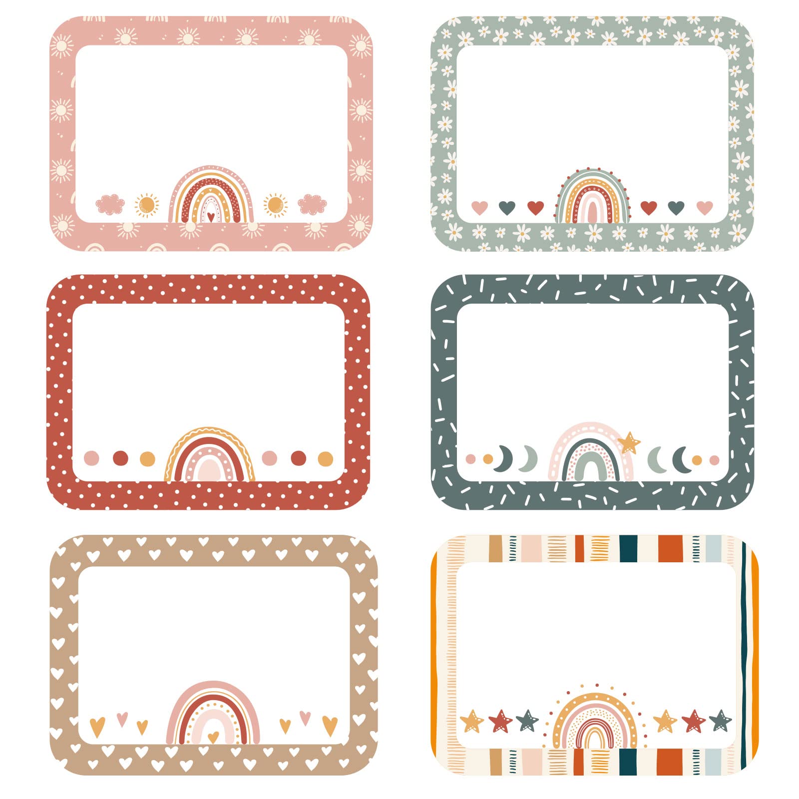 Whaline 144Pcs Boho Rainbow Name Tag Stickers Back To School Self-Adhe ...