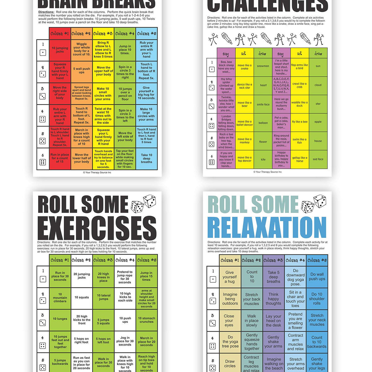Your Therapy Source Brain Breaks Poster Set For The Classroom - Moveme ...