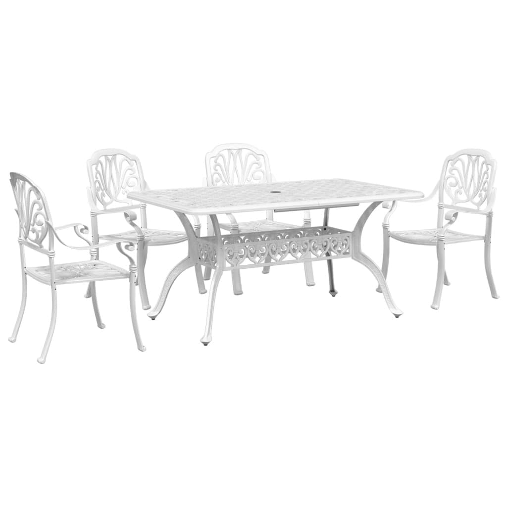 Vidaxl 5-Piece Patio Dining Set - White Cast Aluminum With Umbrella Ho ...