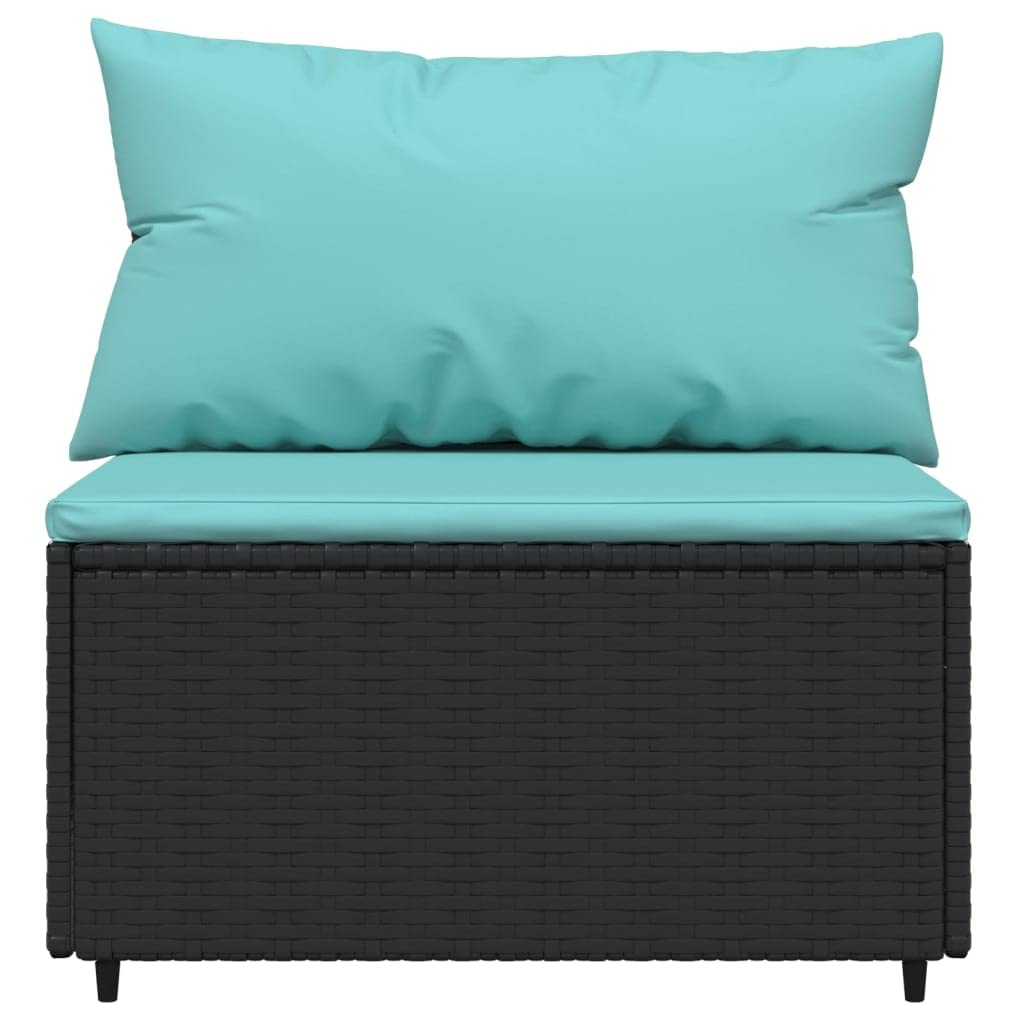 vidaXL Black Patio Middle Sofa with Water Blue Cushions - Weather Resi ...