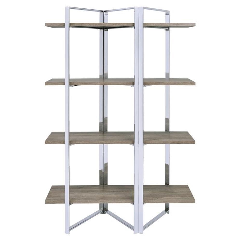 Acme Libby 4 Fixed Wooden Shelves Rectangular Bookshelf in Chrome Meta ...