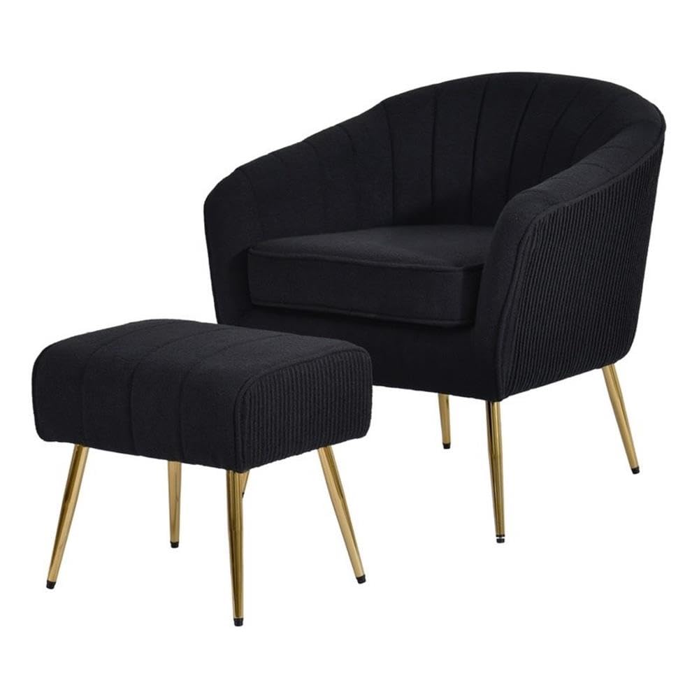 Best Quality Furniture Modern Accent Chair with Ottoman Set, Black Ted ...