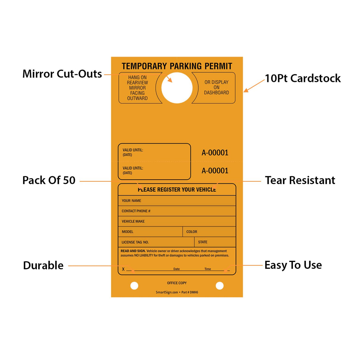 Smartsign Temporary Parking Permit Mirror Hang Tag | Pack Of 50 | Fluo ...