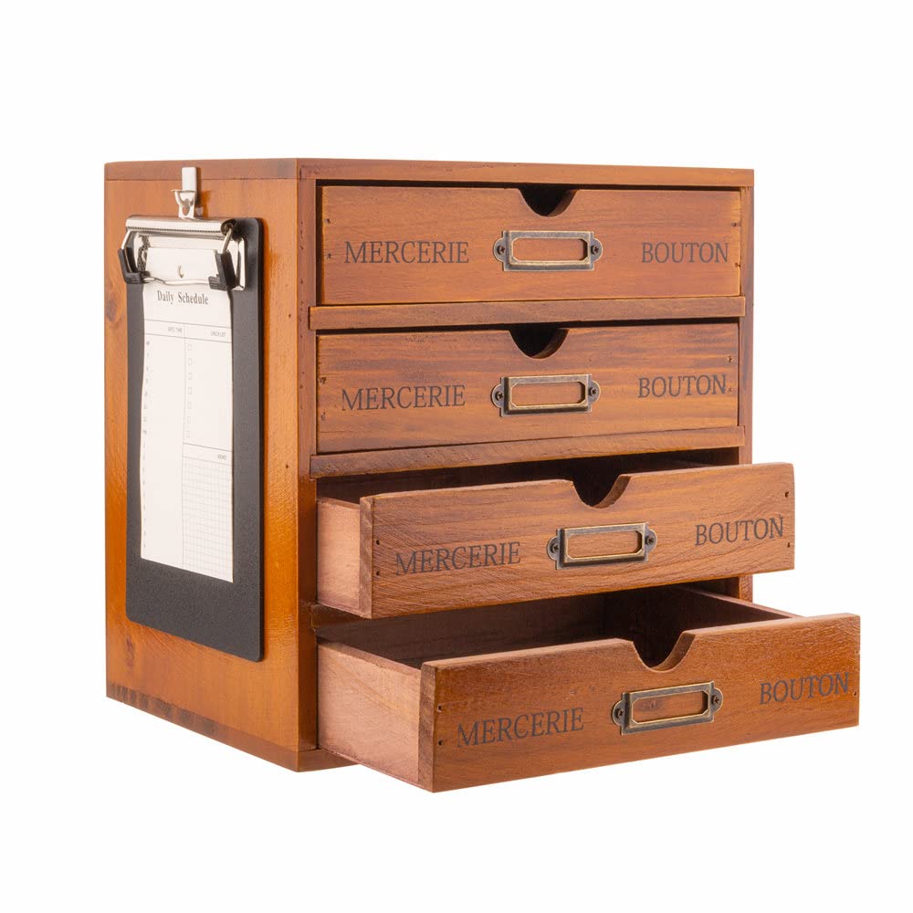 N/C Wooden Storage Box Rustic Desktop Organizer With Drawers/Labels 4 ...