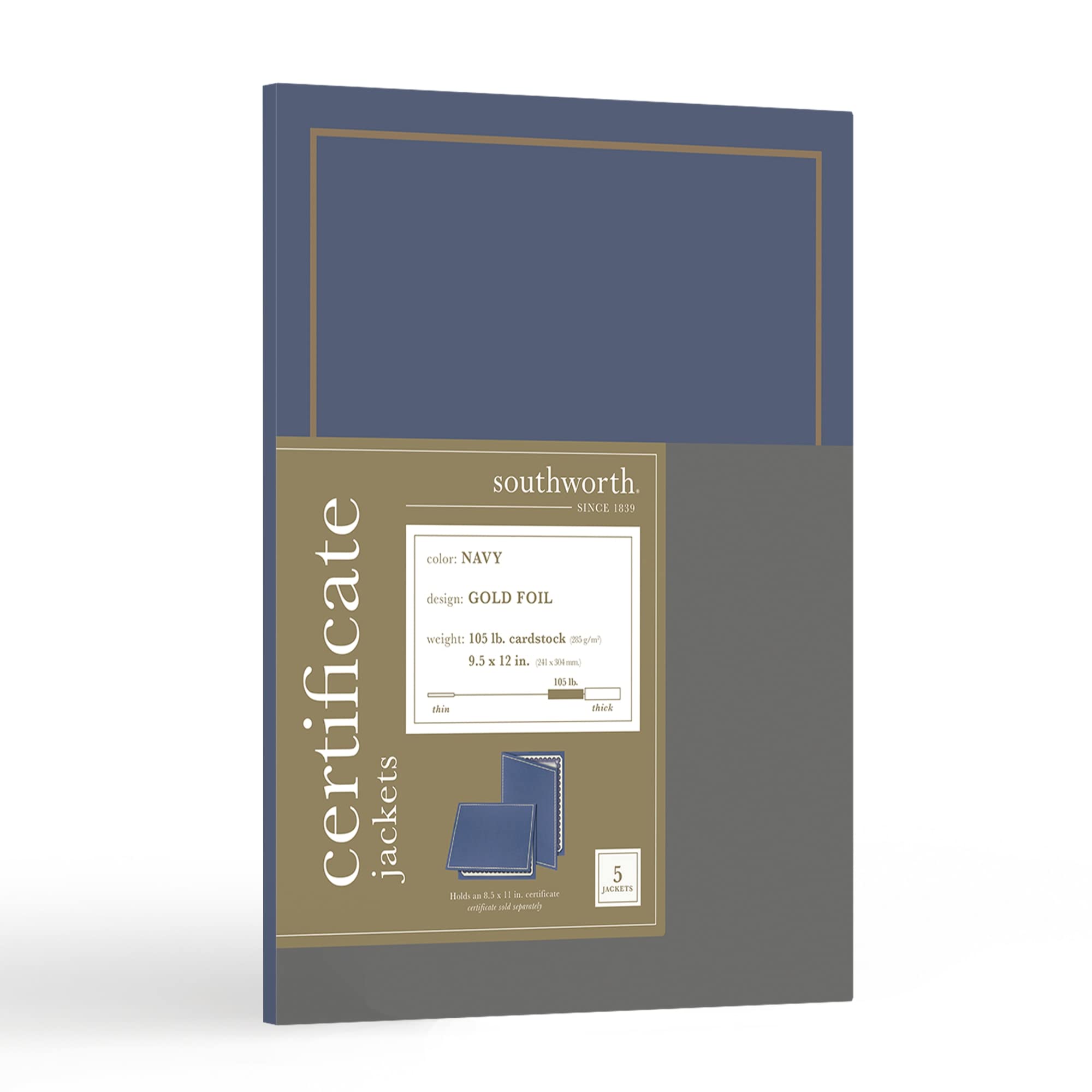 Southworth Certificate Jackets, Navy/Gold Foil Border, Pack Of 5 ...