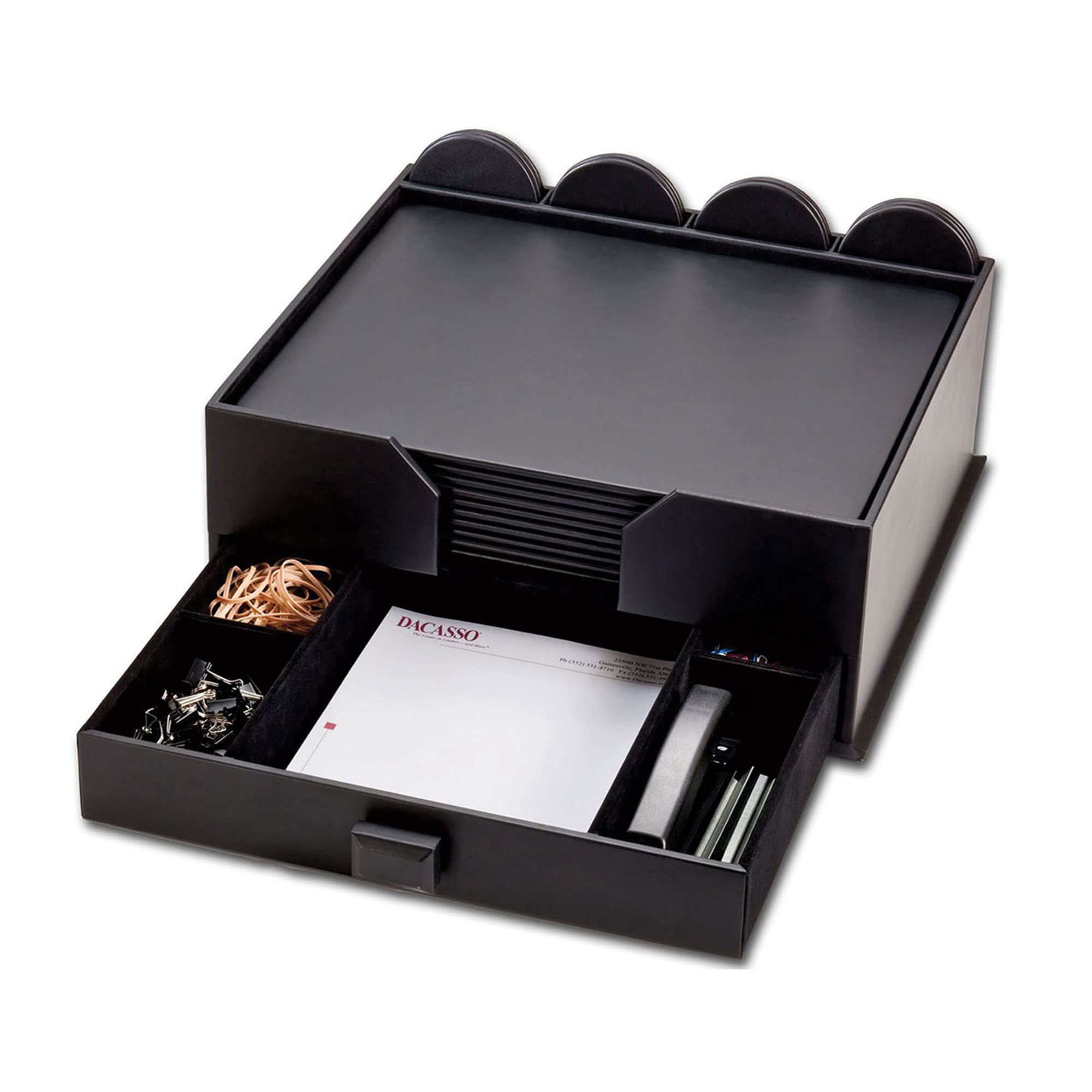 Dacasso Black Leather Conference Room Set With Integrated Organizer, 2 ...