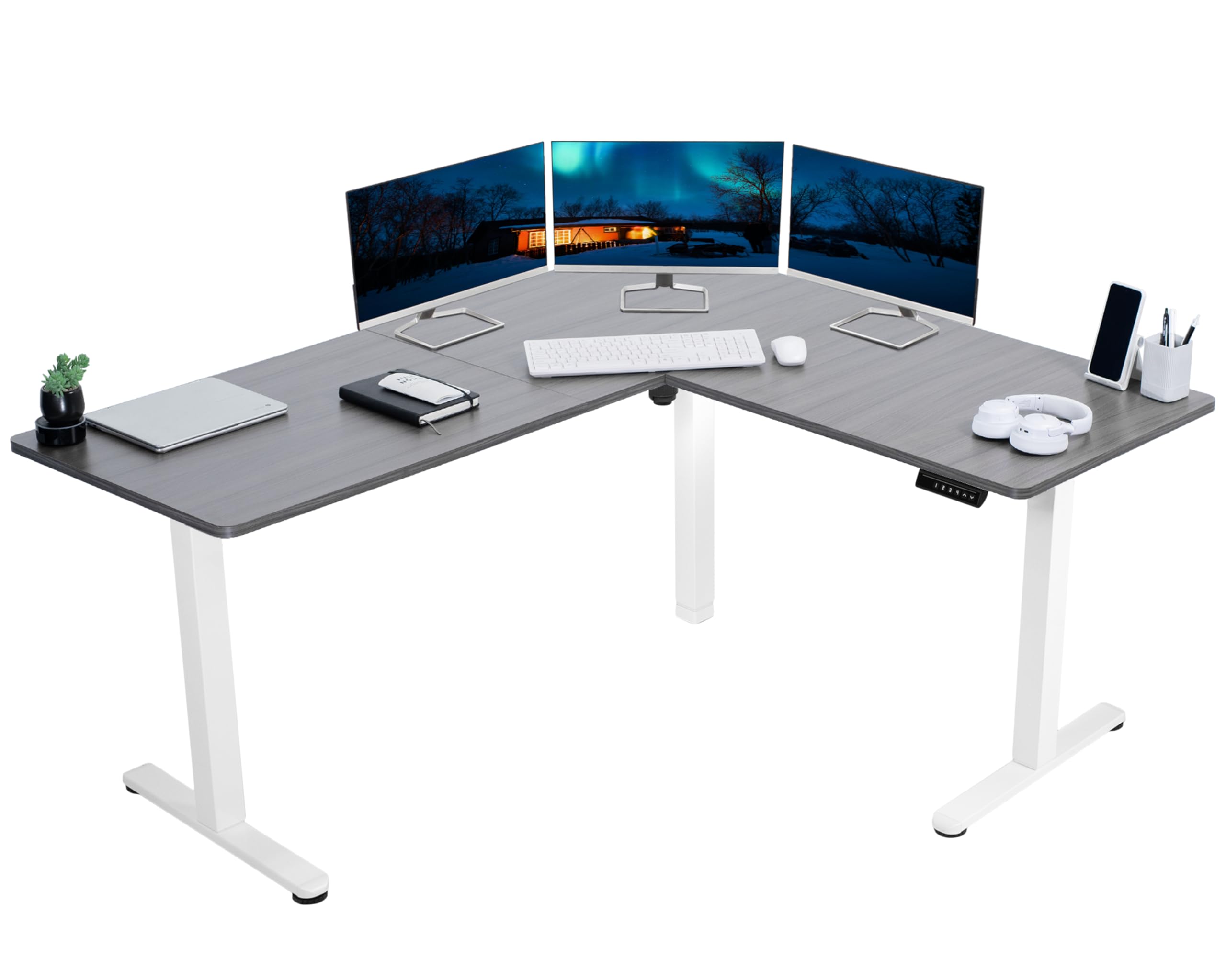 VIVO Electric Corner 63 x 55 inch L-Shaped Standing Desk, Memory Heigh ...