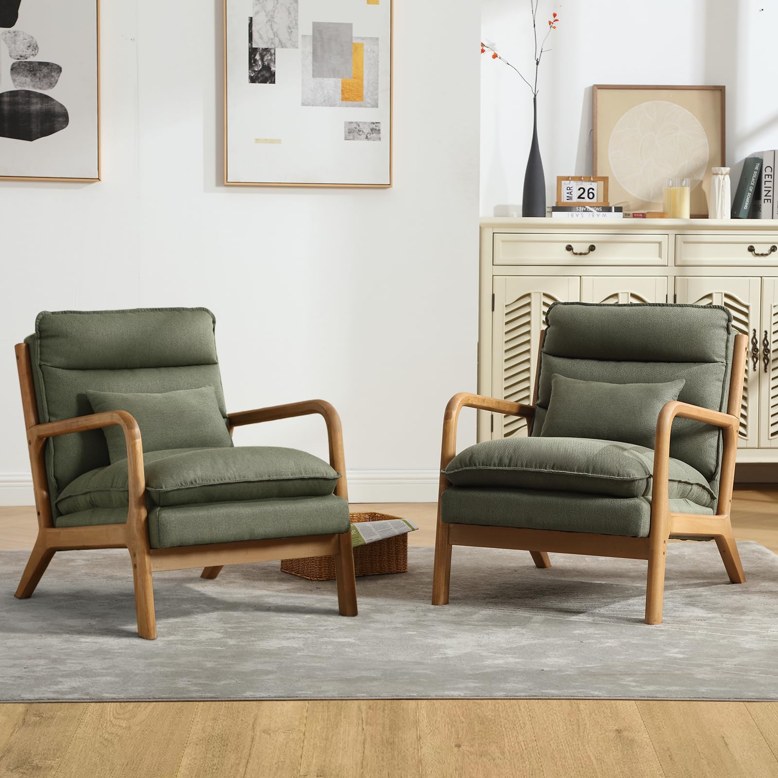 Inzoy Accent Chairs Set Of 2, Mid Century Modern Accent Chair With Woo ...