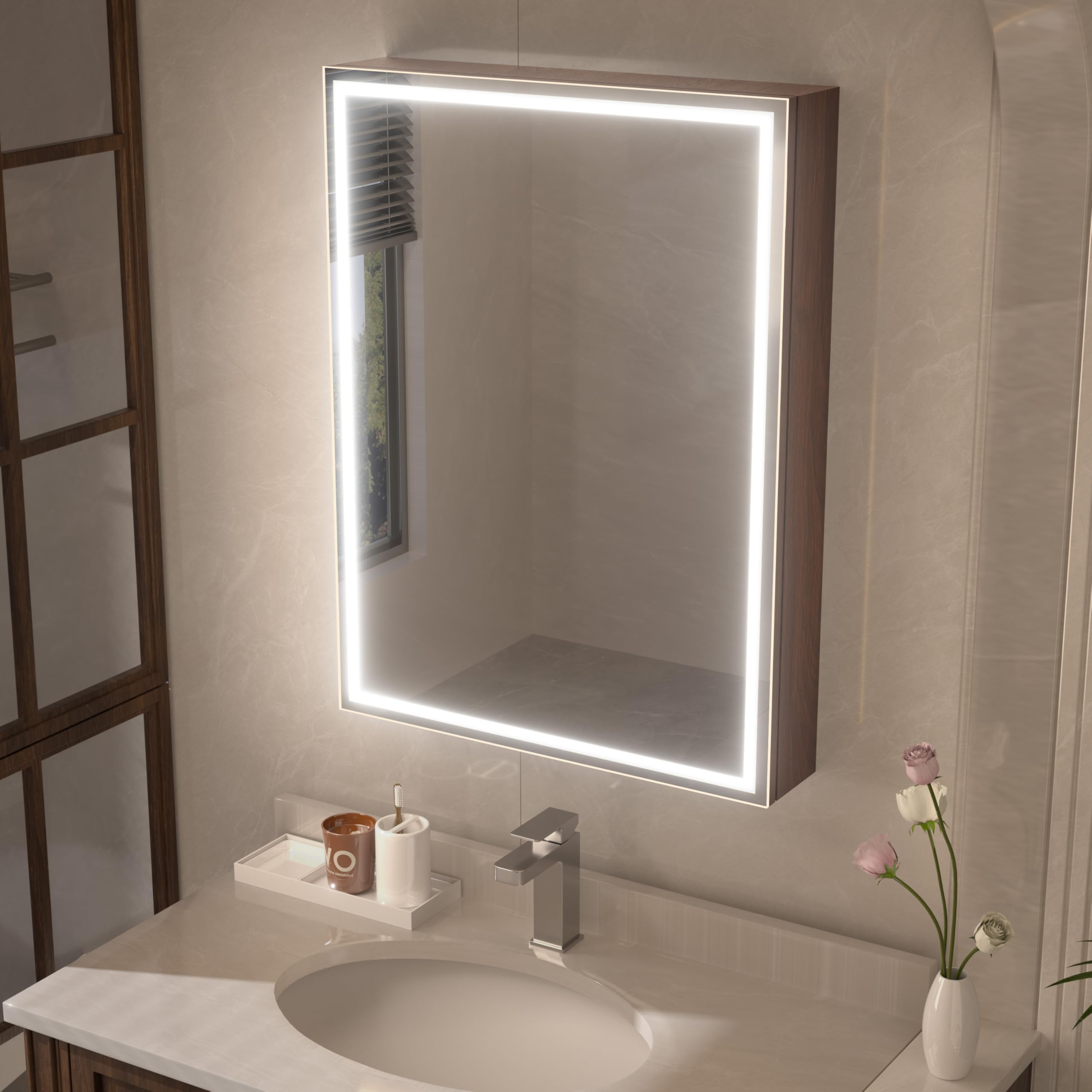 HAUSCHEN HOME 28x20inch LED Medicine Cabinet Lighted Bathroom Mirror ...