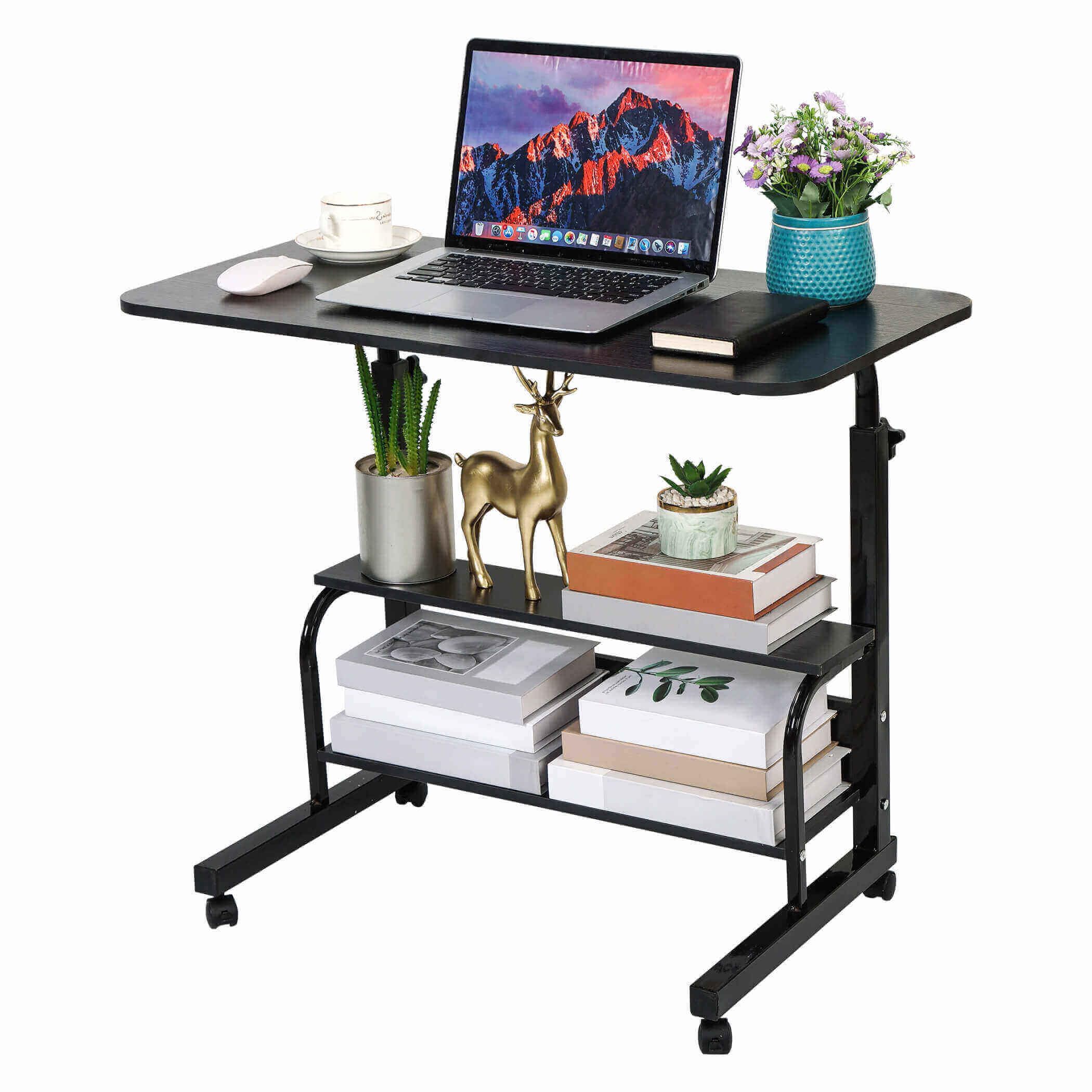 Adjustable Height Mobile Computer Desk For Small Space Rolling Desk Wi ...