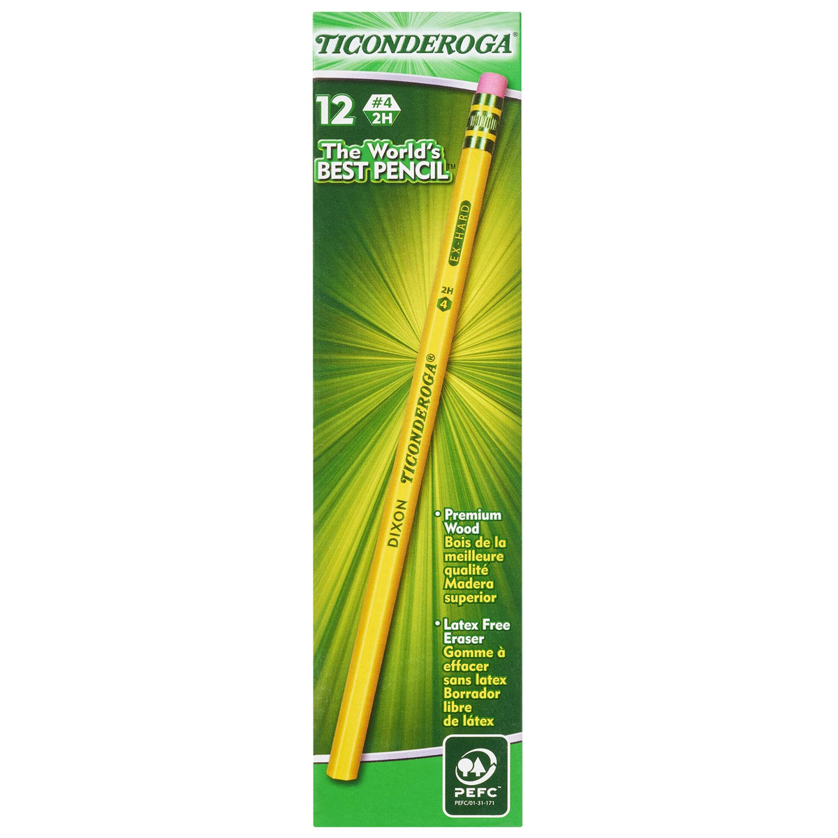 Ticonderoga Wood-Cased Pencils, Unsharpened, #4 2H Extra Hard, Yellow ...
