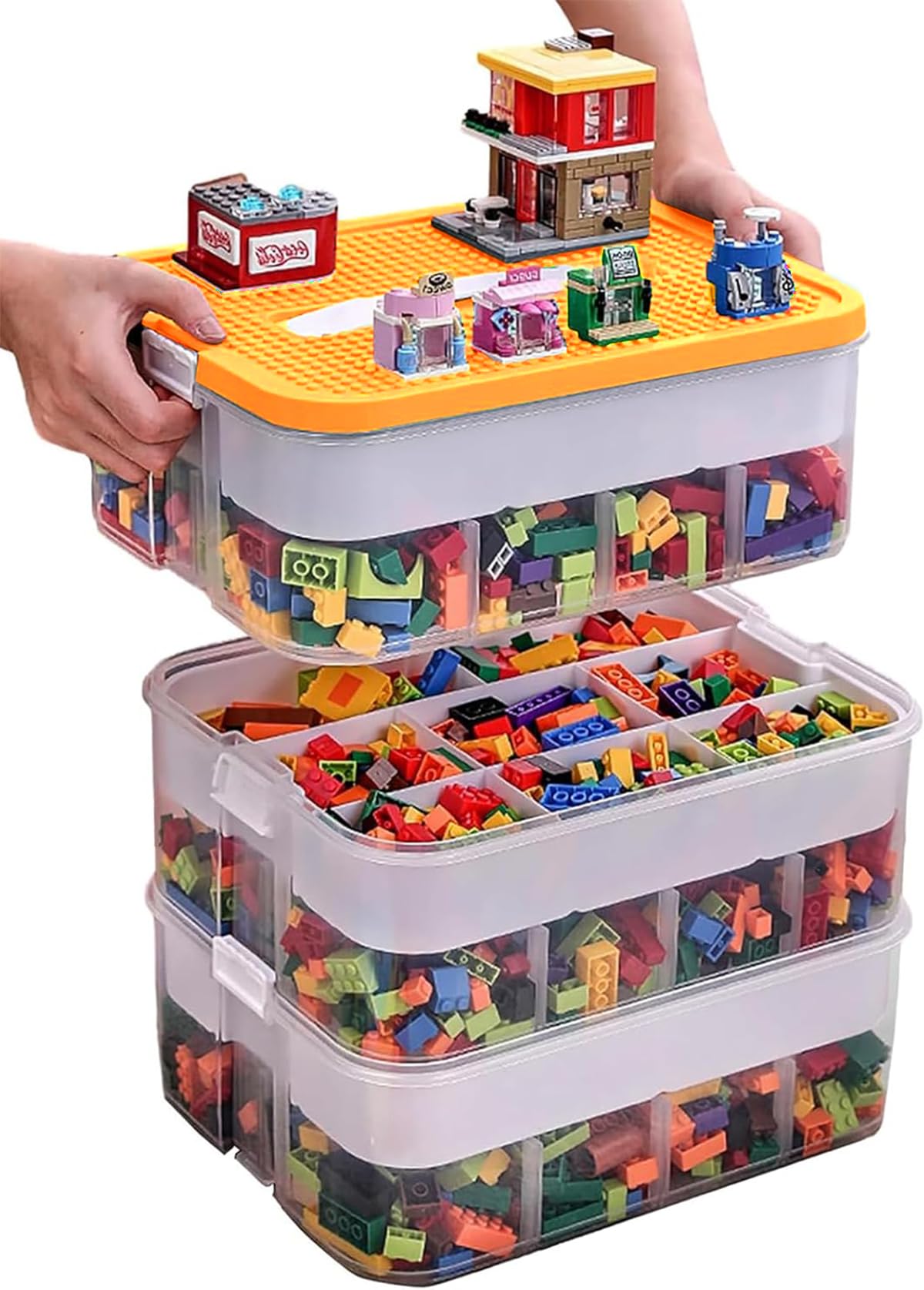 Kids Toy Organizer for Lego Stackable Storage Compartments Bins With B ...