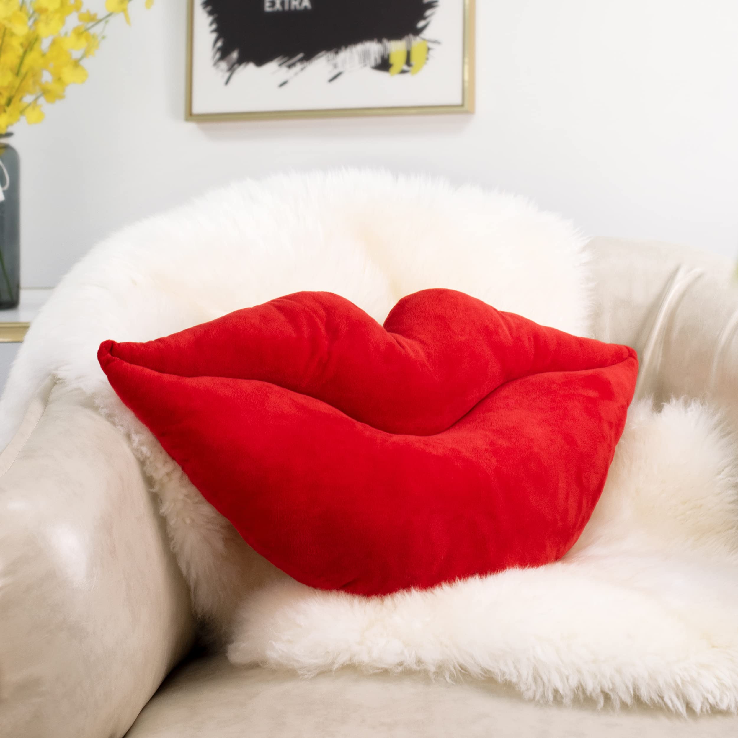 Aels 3D Large Lips Throw Pillows Smooth Soft Velvet Decorative Throw P ...