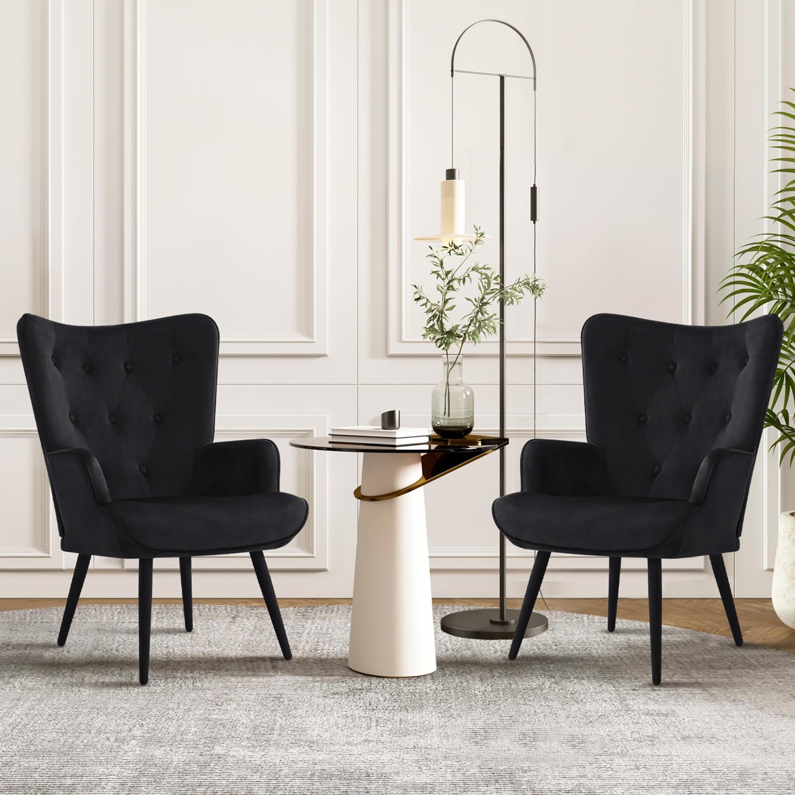 Furnimart Accent Chairs Set Of 2, Black Velvet Chair Reading Chair Arm ...