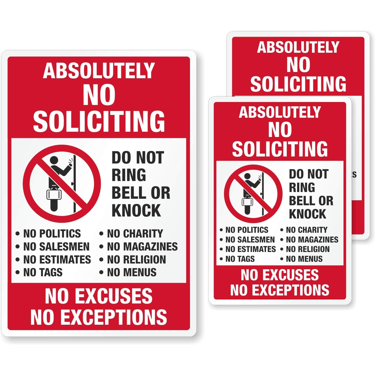 Smartsign Absolutely No Soliciting Stickers, No Excuses No Exceptions ...