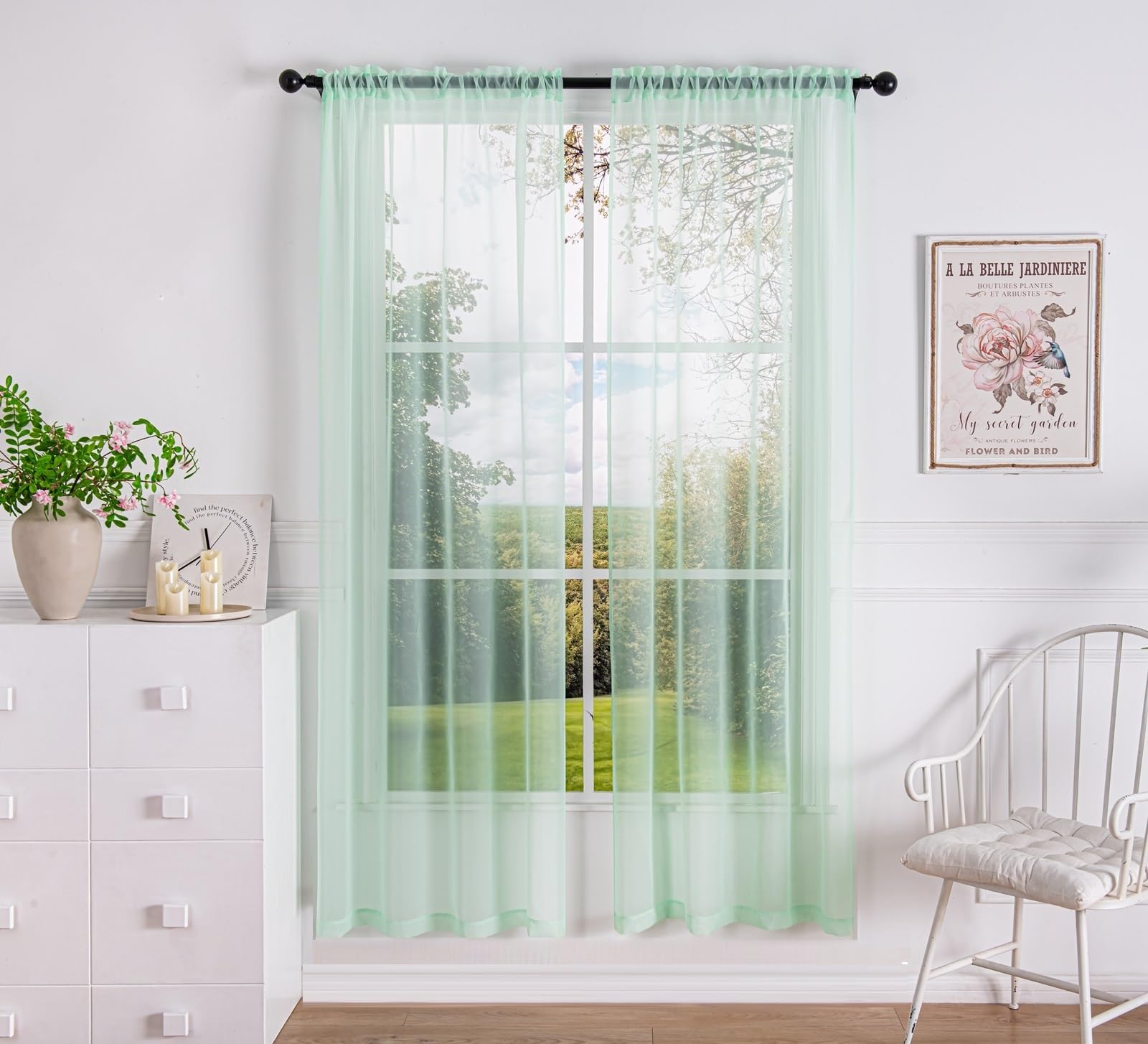 Pi Sheer Curtain 108 Inches Long,Light Window Drapery Soft Airy Voile ...