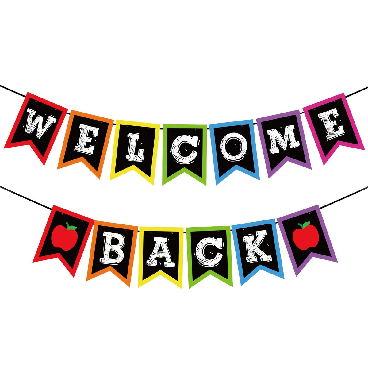 Whaline Welcome Back To School Banner Colorful Chalkboard Sign Rainbow ...