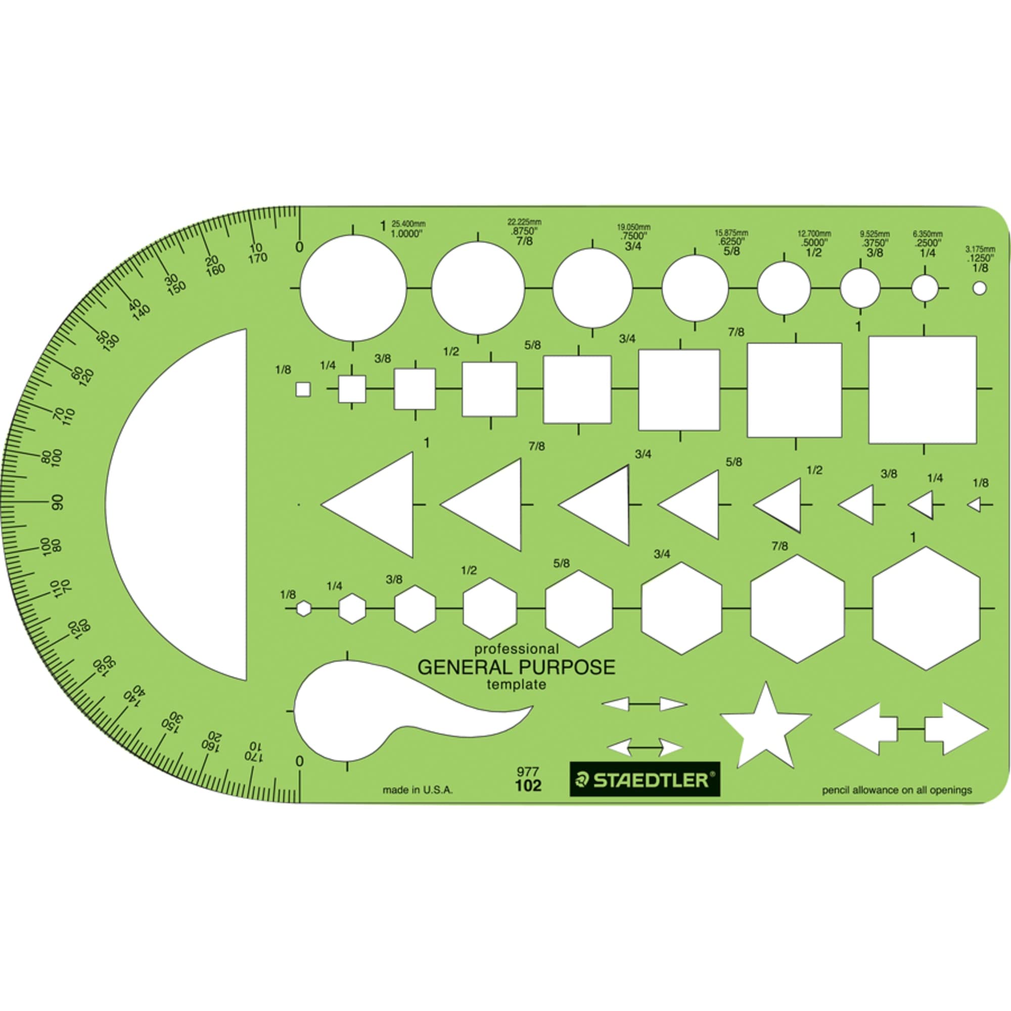 Staedtler Template, Geometric Shapes/Symbols, Protractor, Inch Scale, 9 ...