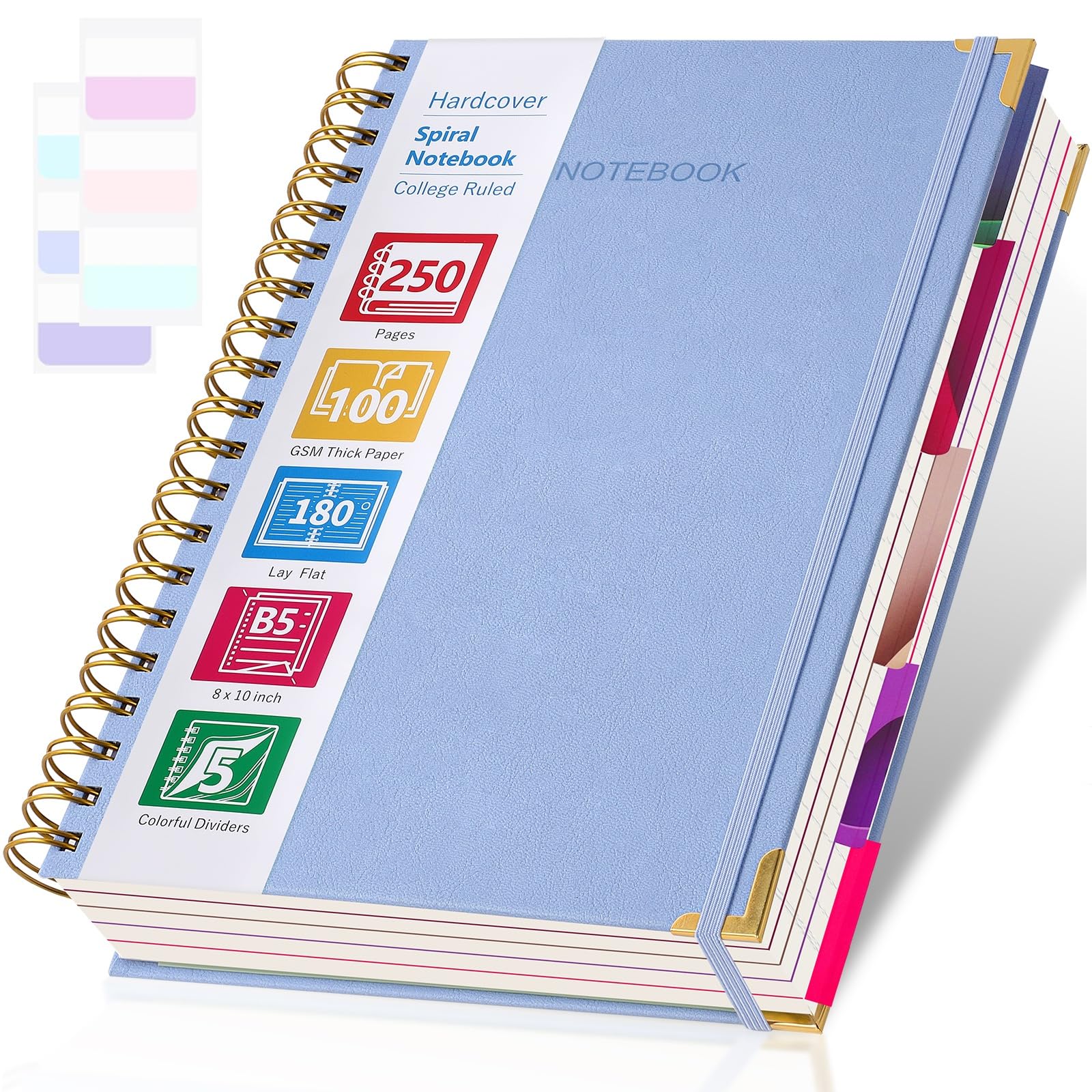 Spiral Notebook, Notebooks College Ruled, 5 Subject Notebook With Divi ...