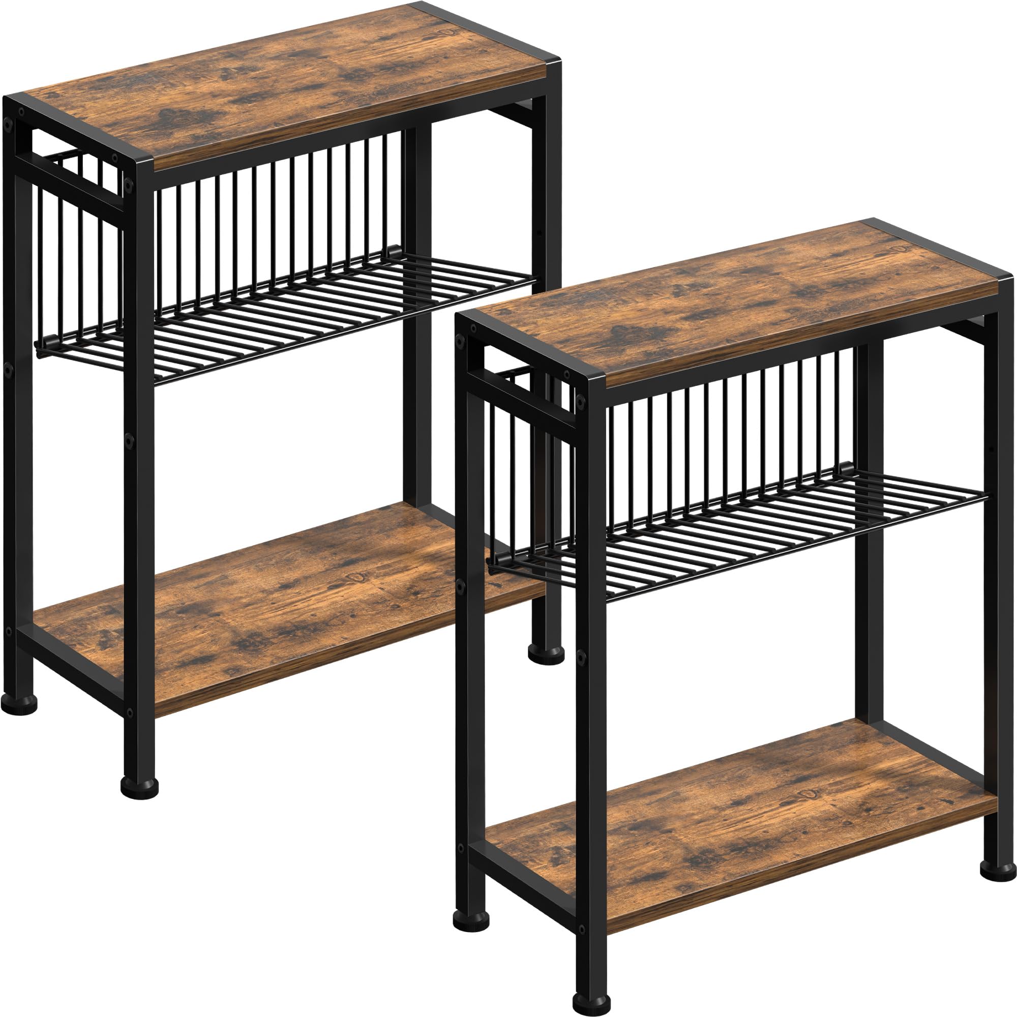Small Side Table Set Of 2 For Small Space, 3-Tier Narrow End Table Wit ...