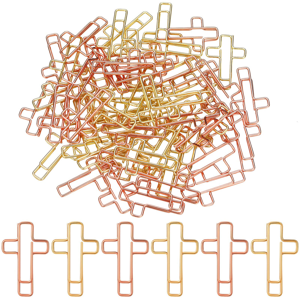Tenare 100 Pieces Cross Paper Clips with Clear Plastic Box Gold and Ro ...