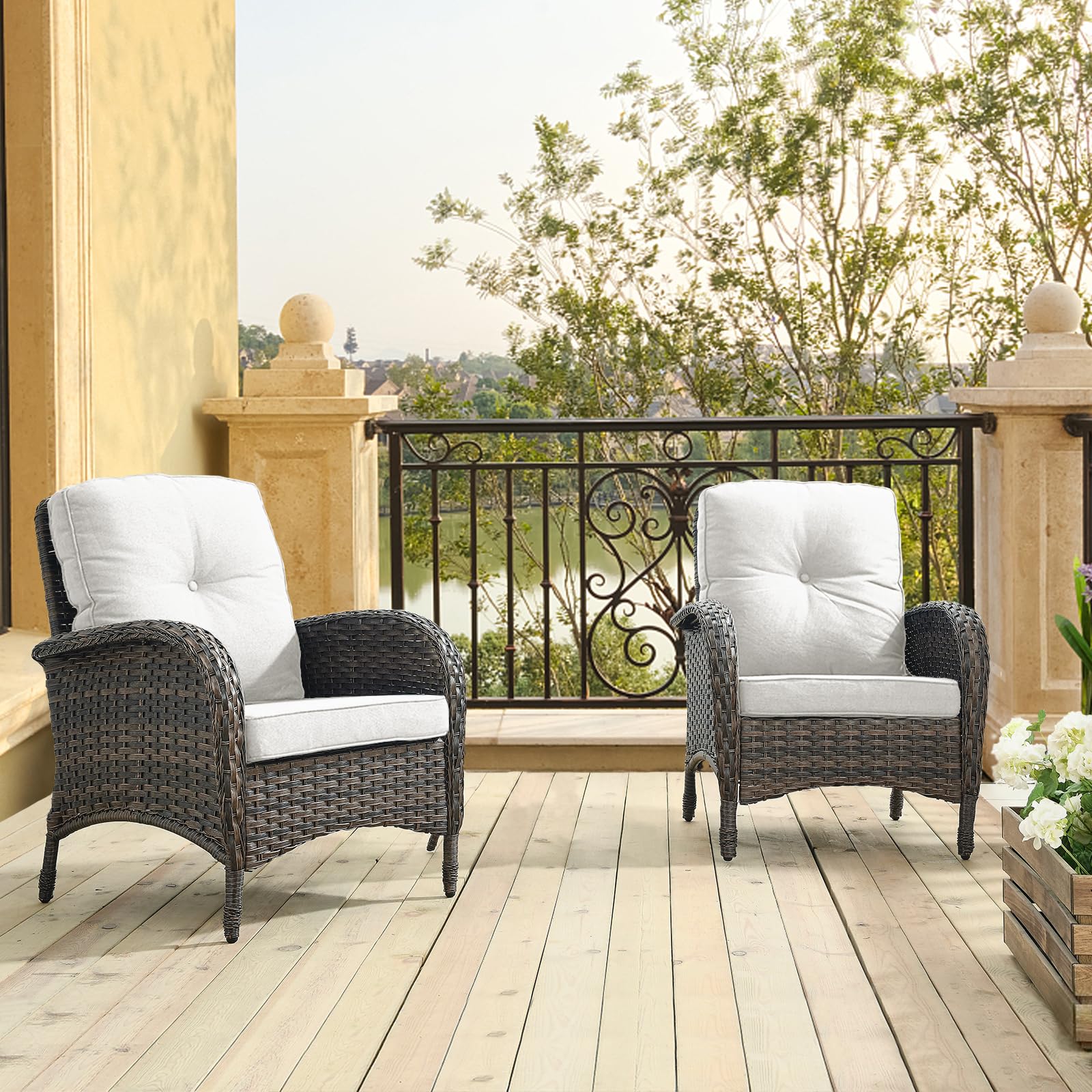 Hummuh Outdoor Wicker Chairs Patio Dining Chairs Set Of 2 With High Ba ...