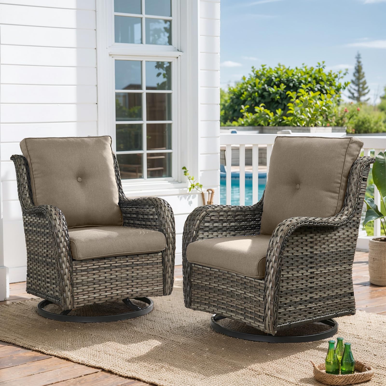 Hummuh Outdoor Swivel Rocker Wicker Patio Chairs Set Of 2, Rattan Rock ...
