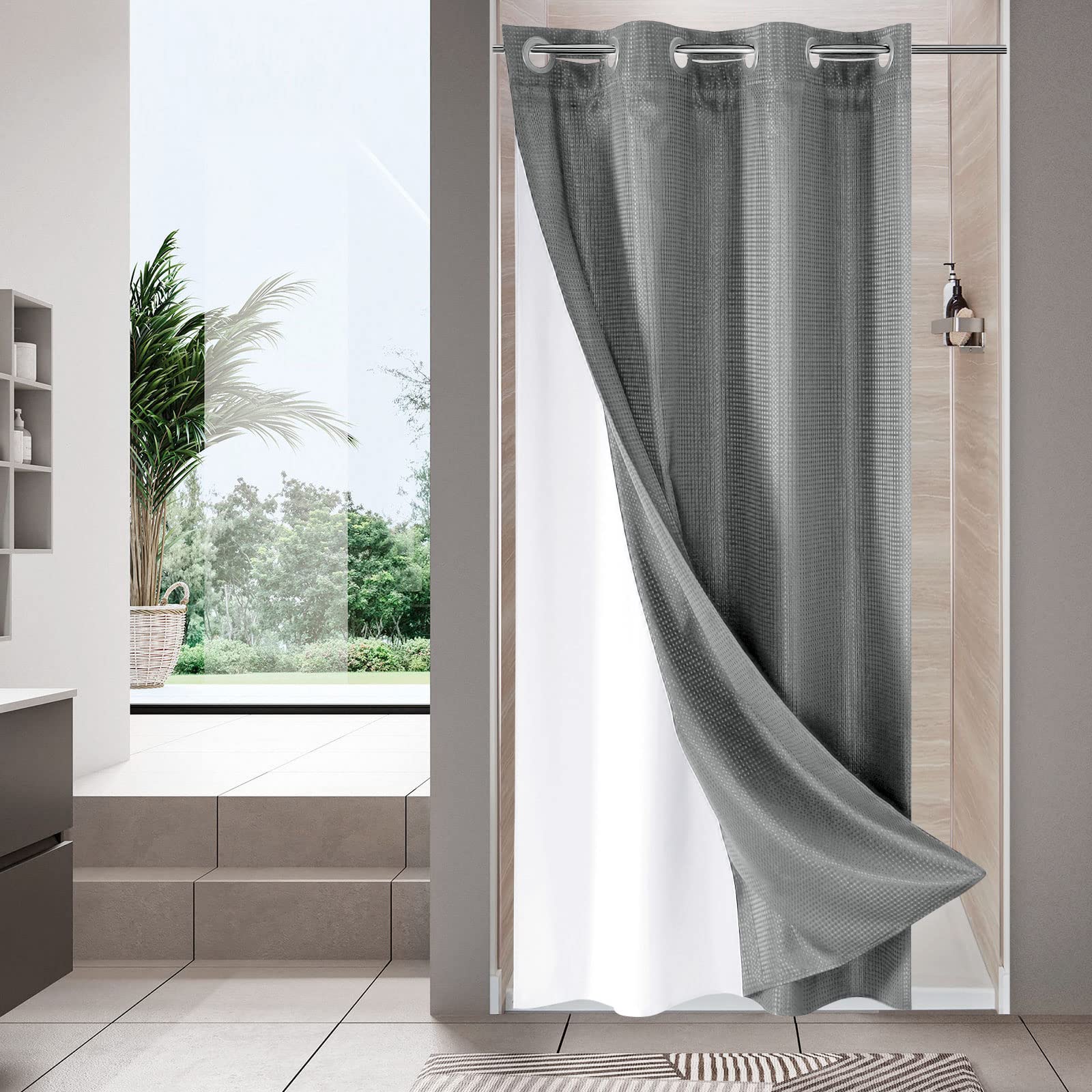 Mitovilla Grey Waffle Small Stall Shower Curtain 36 X 74, No Hooks Req ...