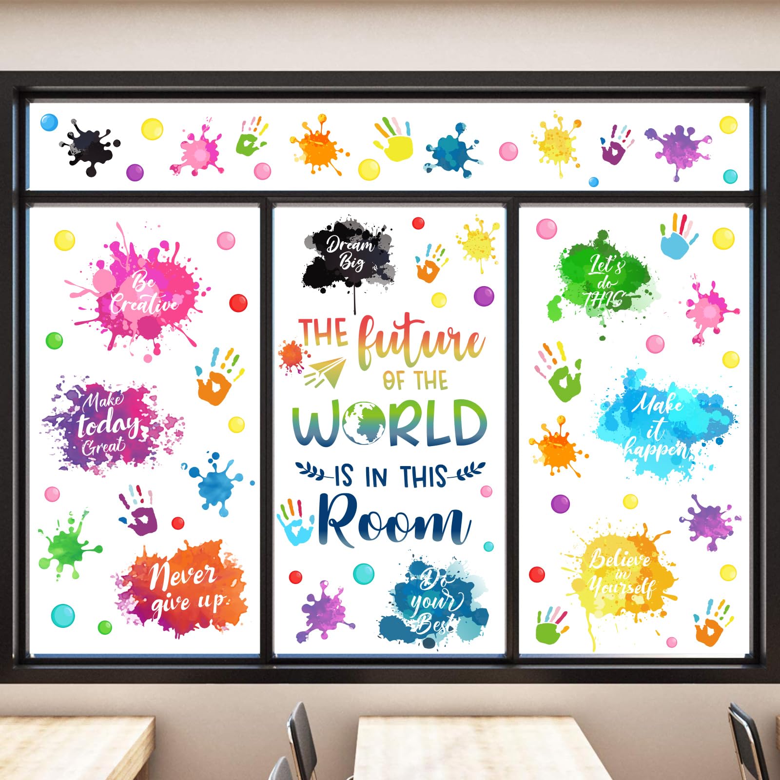 Whaline 151Pcs Inspirational Quotes Window Clings Colorful Ink Splatte ...