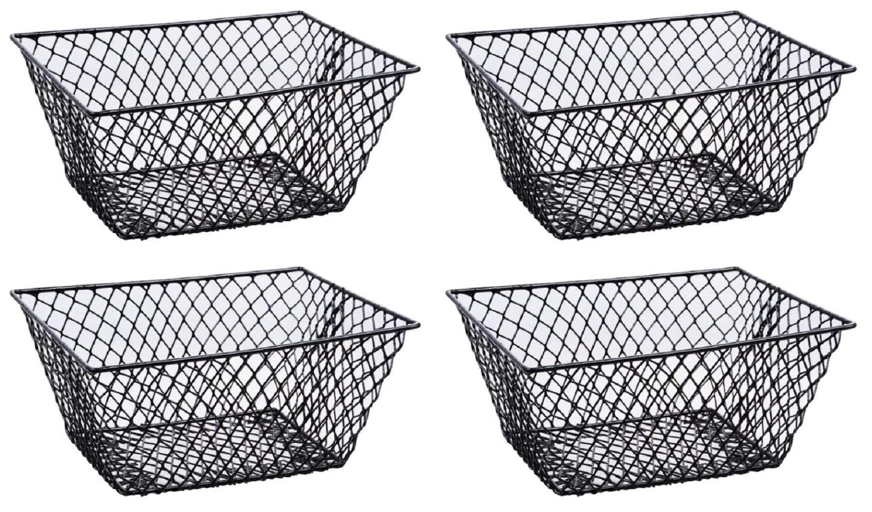 Small Metal Rectangular, Oval And Round Wire Baskets With Handles, Bla ...