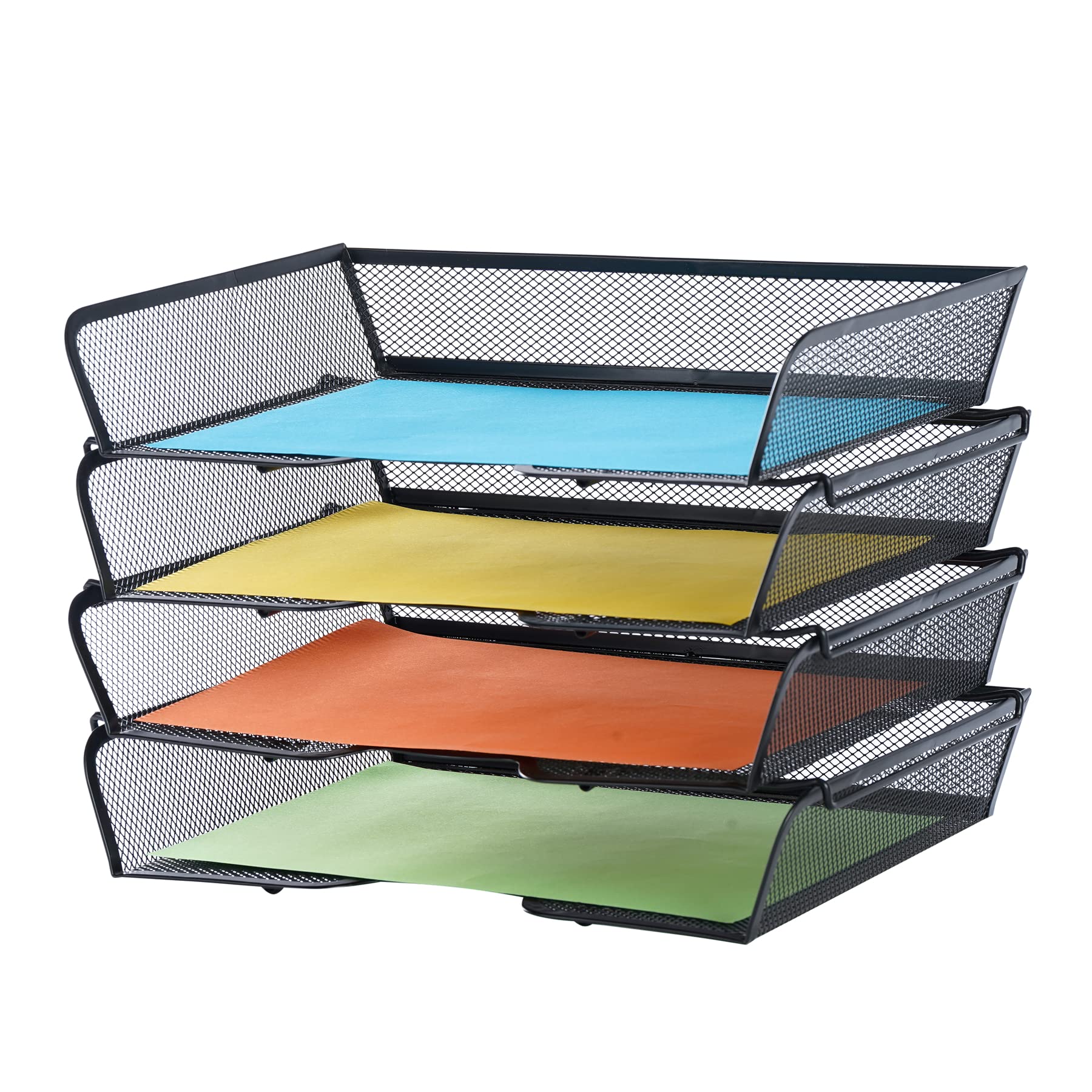 4 Tier Mesh Stackable File Trays Letter Trays,Office Paper Organizer F ...