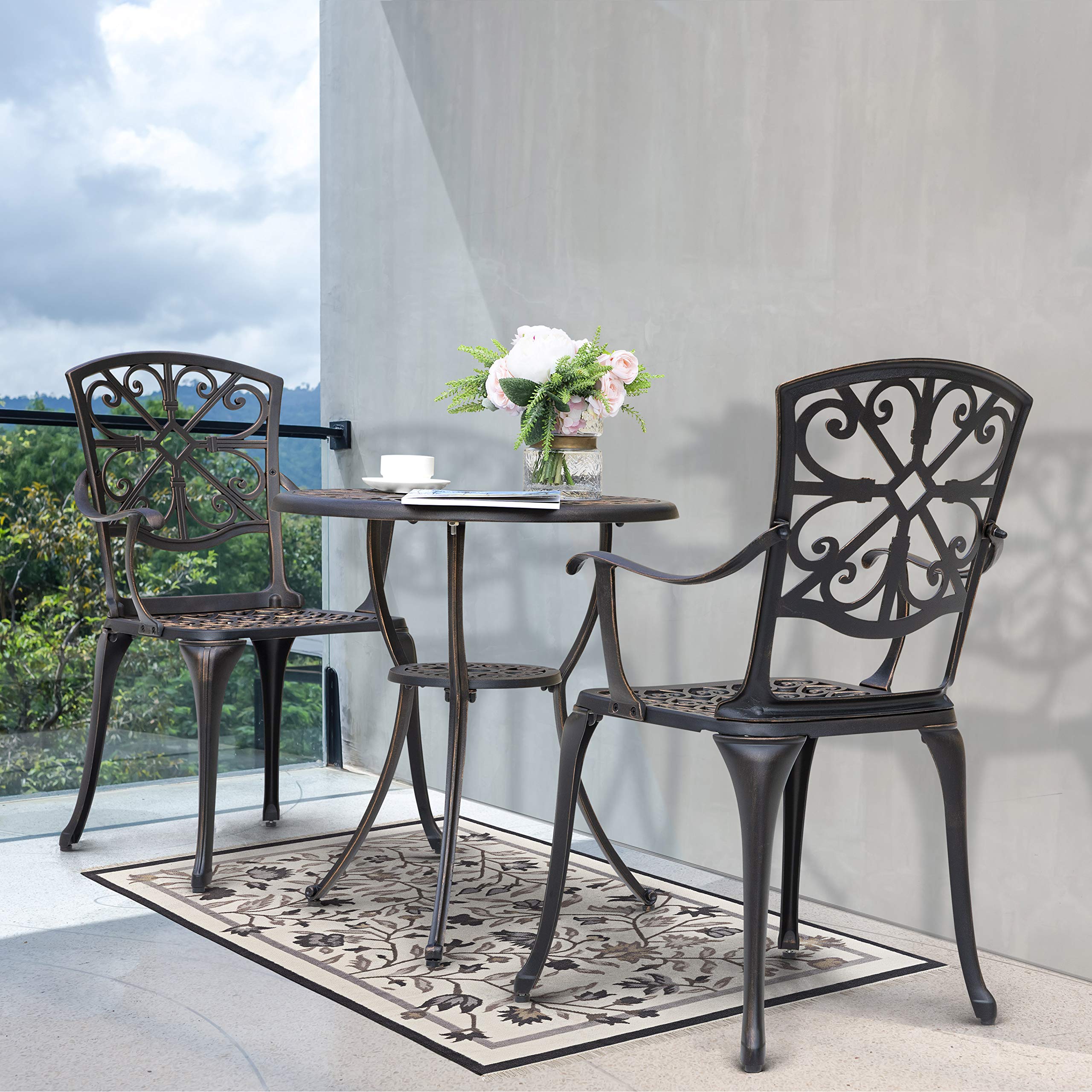 Nuu Garden Bistro Set 3 Piece Outdoor All Weather Cast Aluminum Patio ...