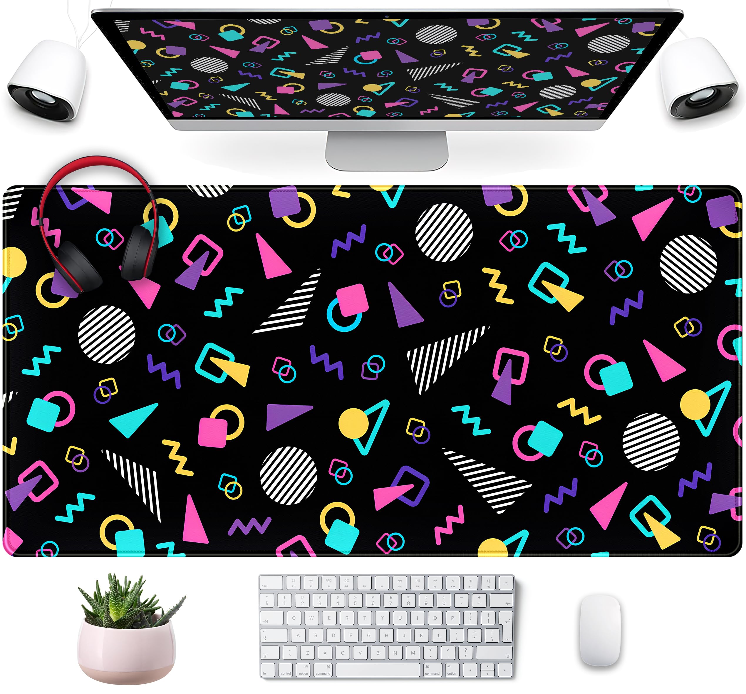 Retro 80S Desk Mat, Cute 90S Xxl Large Gaming Mouse Pad, Black Boho De ...