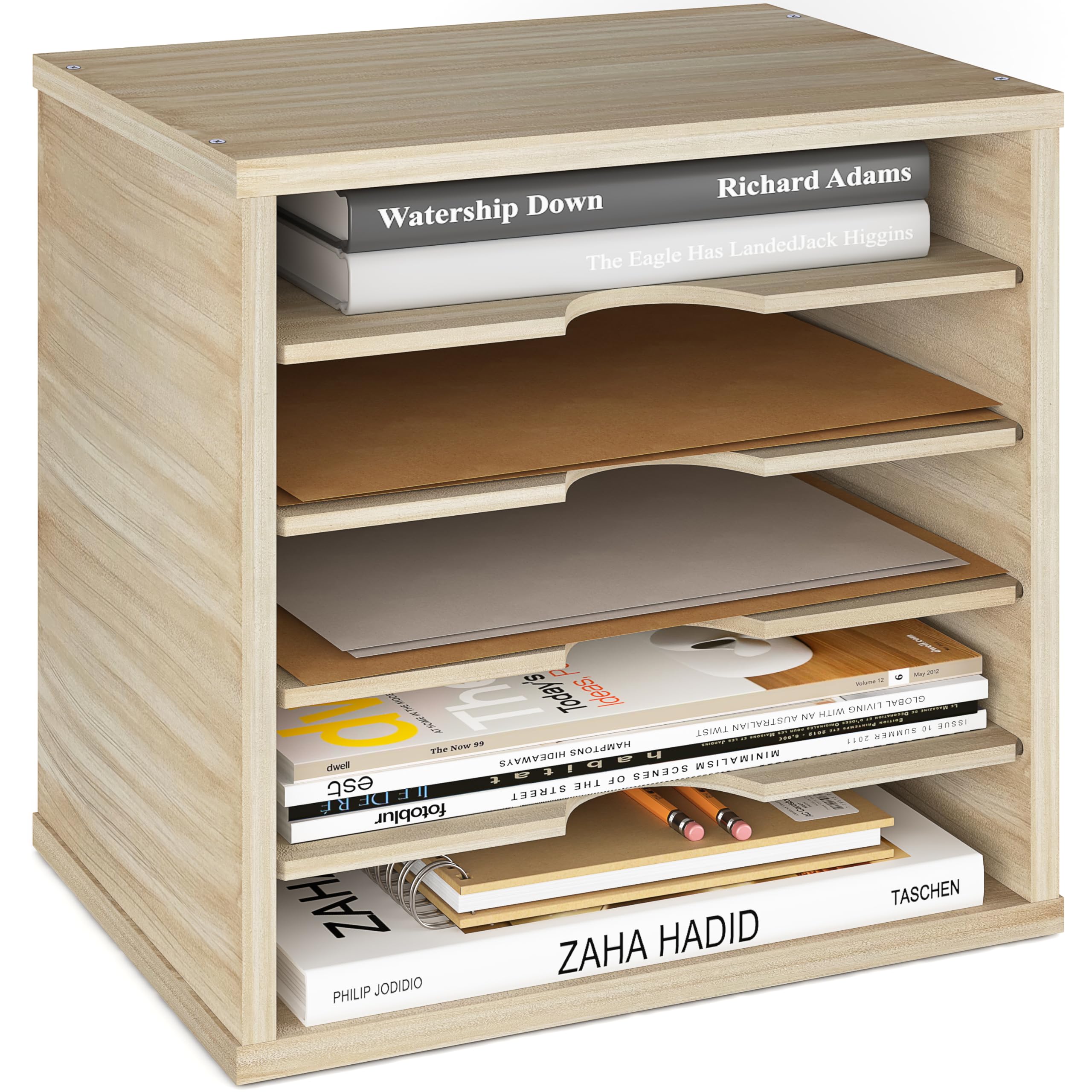 Ballucci Wood File Organizer Paper Sorter, 5 Tier Adjustable Shelves O ...