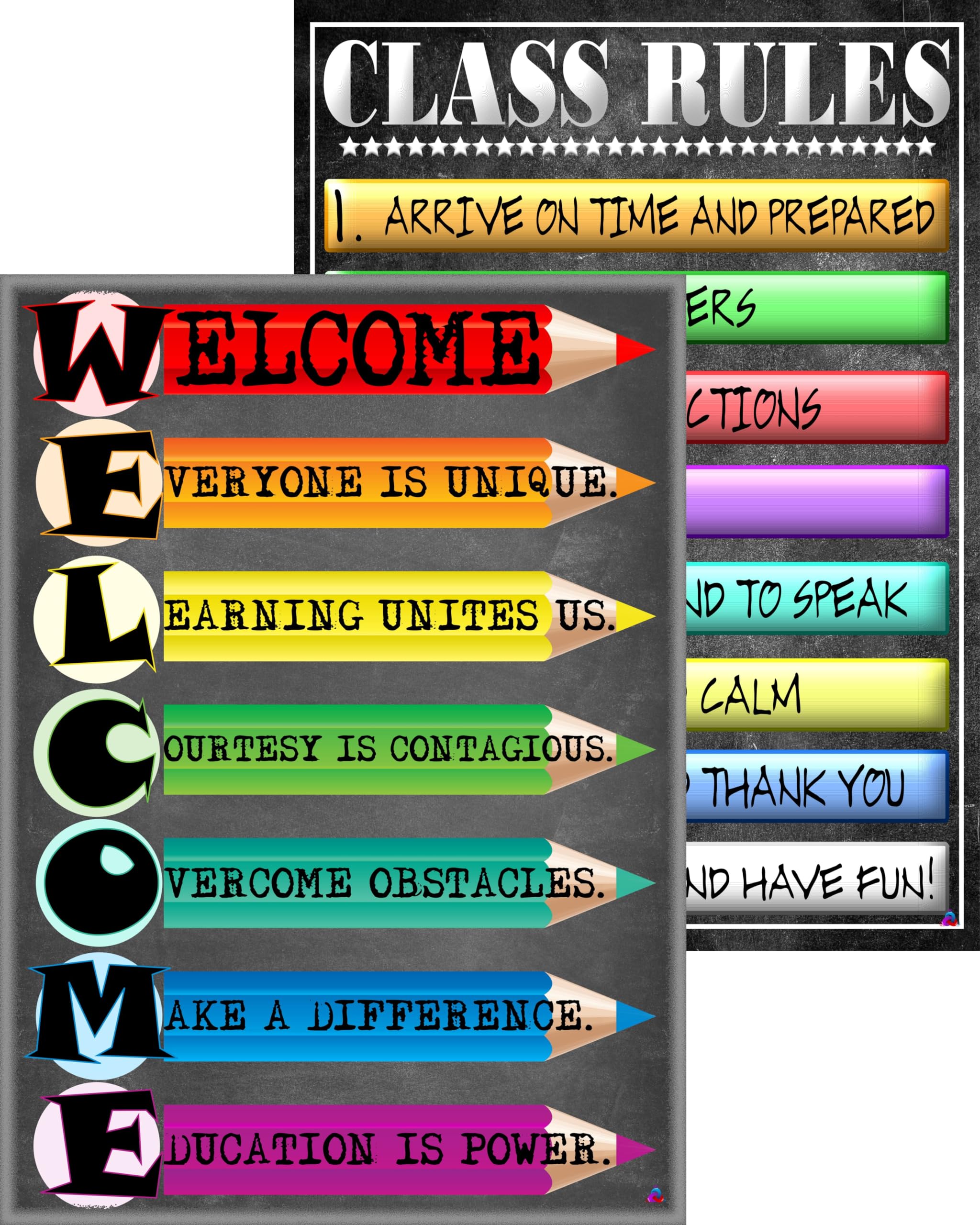 Welcome Acronym And Class Rules Posters- Laminated 14X19.5 In.- Educat ...